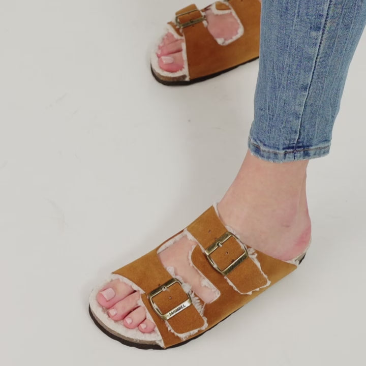 Brown two-straps ALBERTO made with suede leather – Mandel Sandals